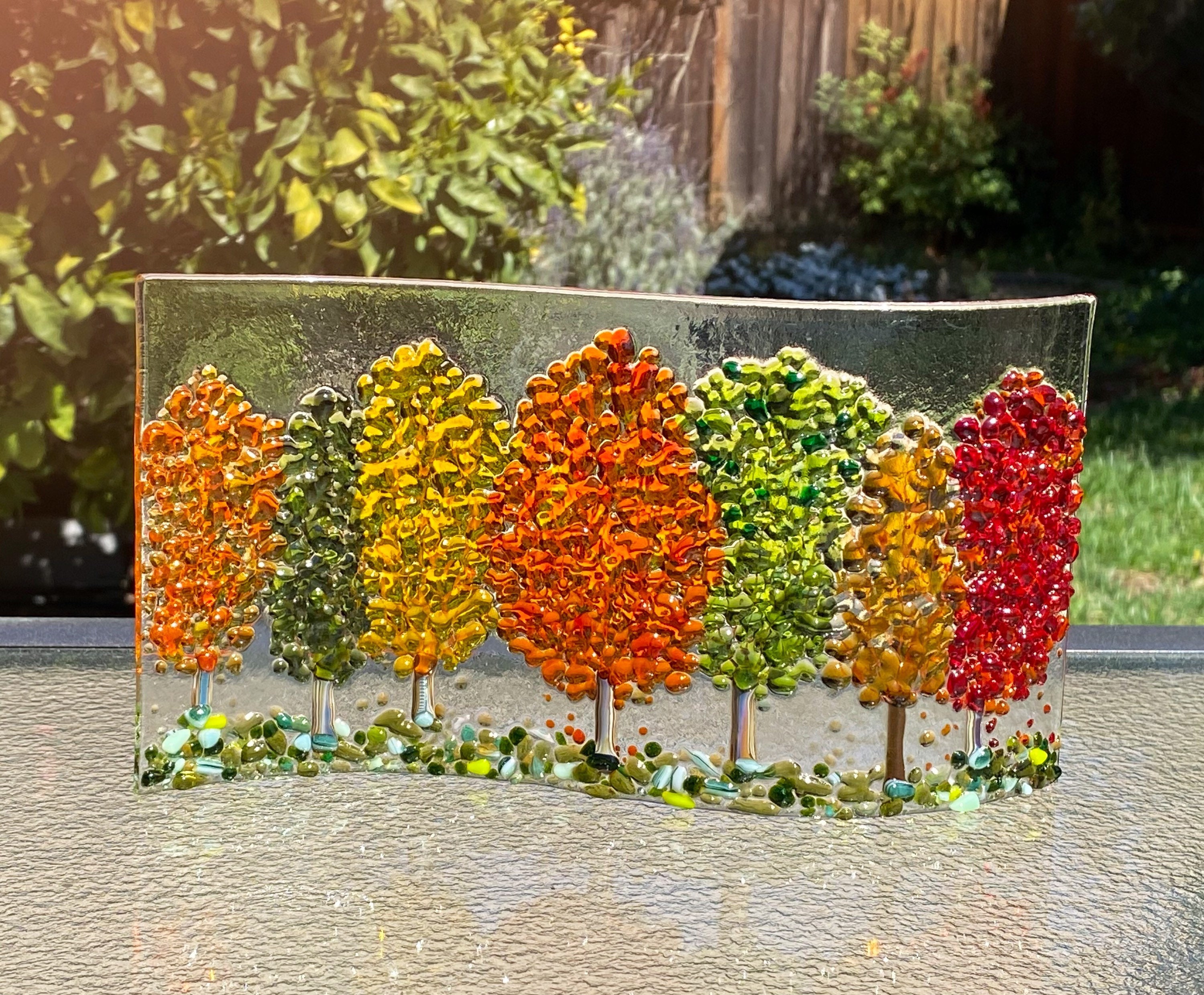 Fused Glass Fall Trees Wave Art, Thanksgiving Decor - Etsy