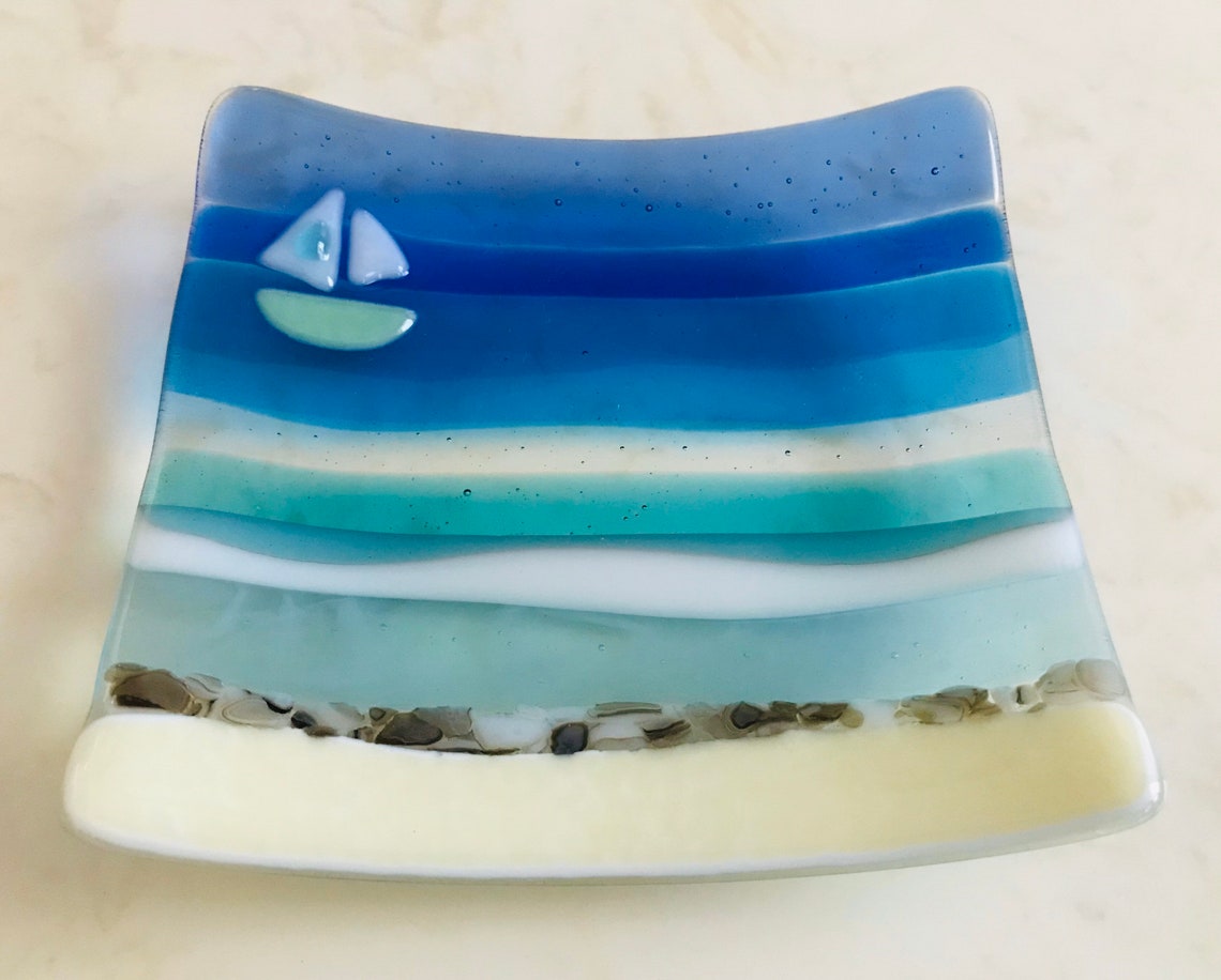 Fused Glass Plate Ocean Beach Decor Boat at Sea Sailboat - Etsy Canada
