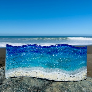 Fused Glass Ocean Wave, Free Standing Glass Wave Art, Beach Glass Decor ...