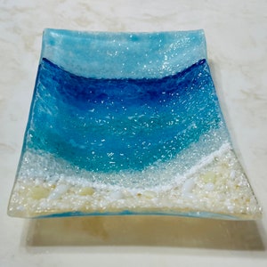 Fused Glass Beach Soap Dish, Turquoise Blue Sea Glass Plate, Ocean ...