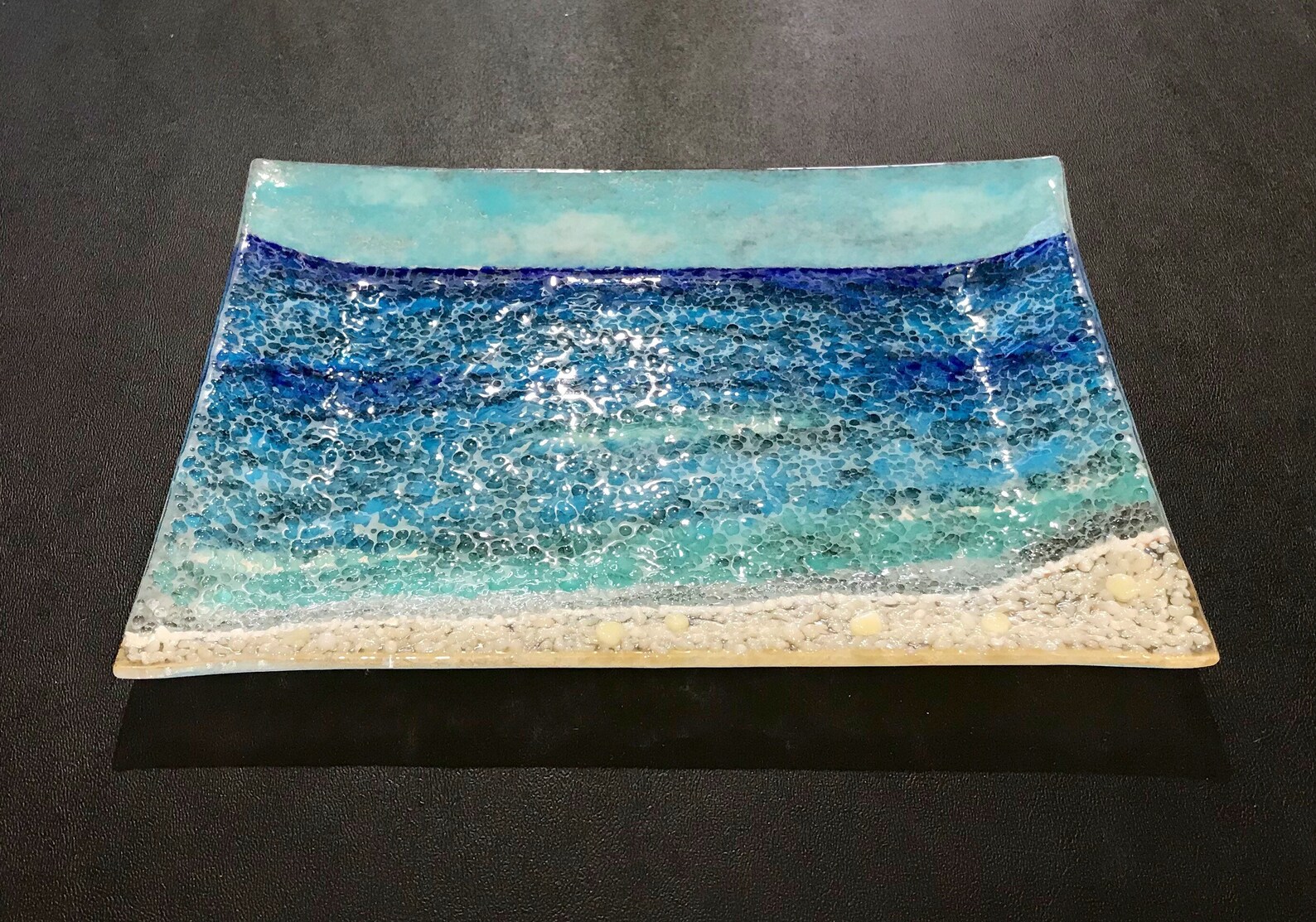 Fused Glass Beach Plate Turquoise Blue Sea Glass Dish Beach - Etsy