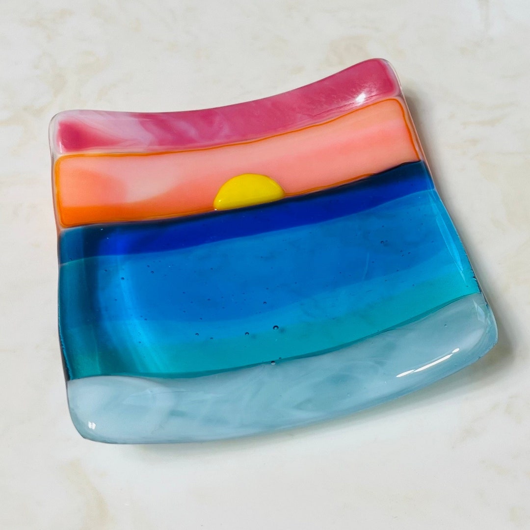 Fused Glass Beach Sunset Plate, Sunset Beach Decor Dish, Ocean Wave ...