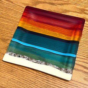Fused Glass Beach Sunset Plate, Sunset Beach Platter, Ocean Wave Glass ...