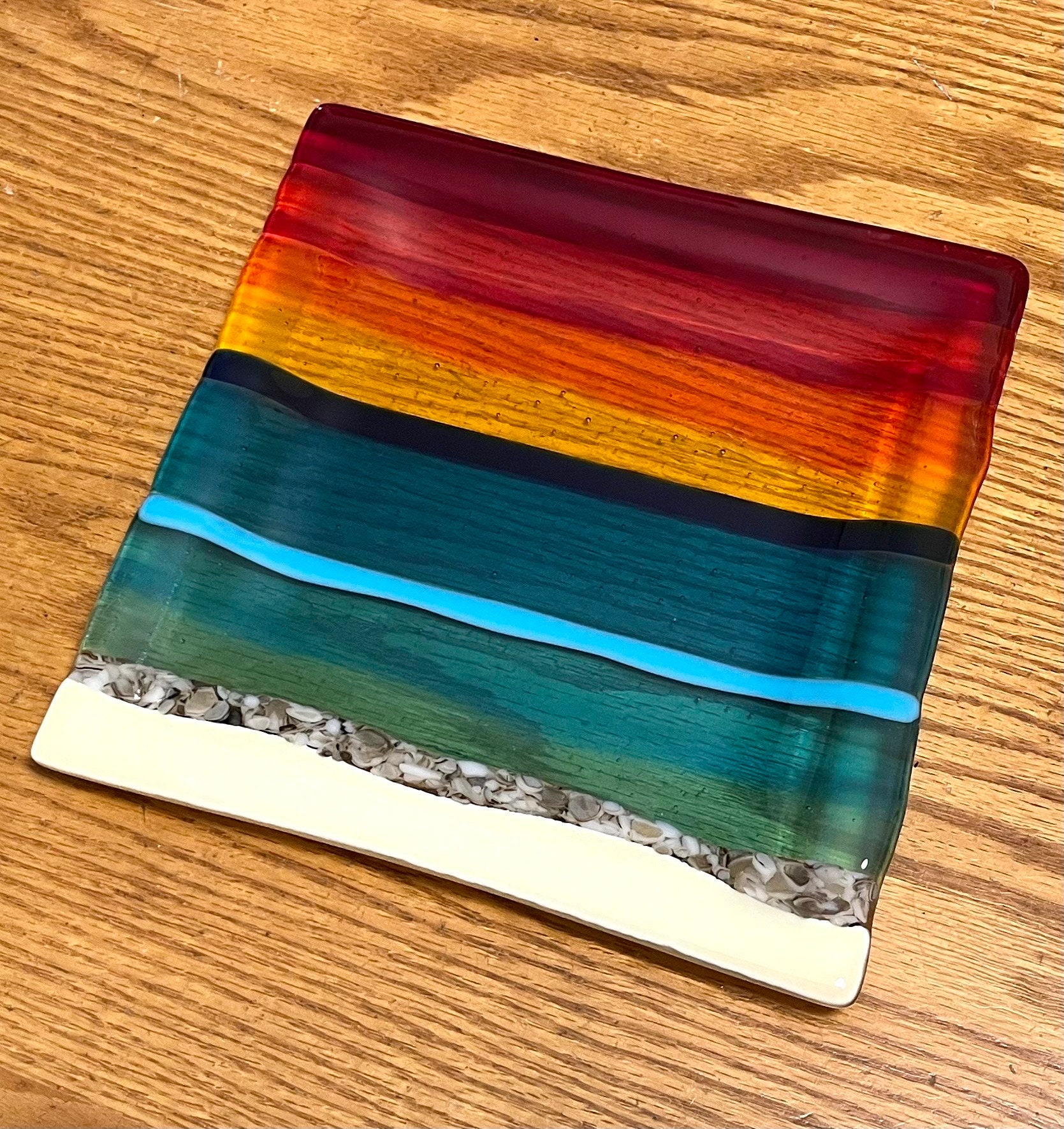 Fused Glass Beach Sunset Platter, Ocean Wave Art, Handmade - Etsy