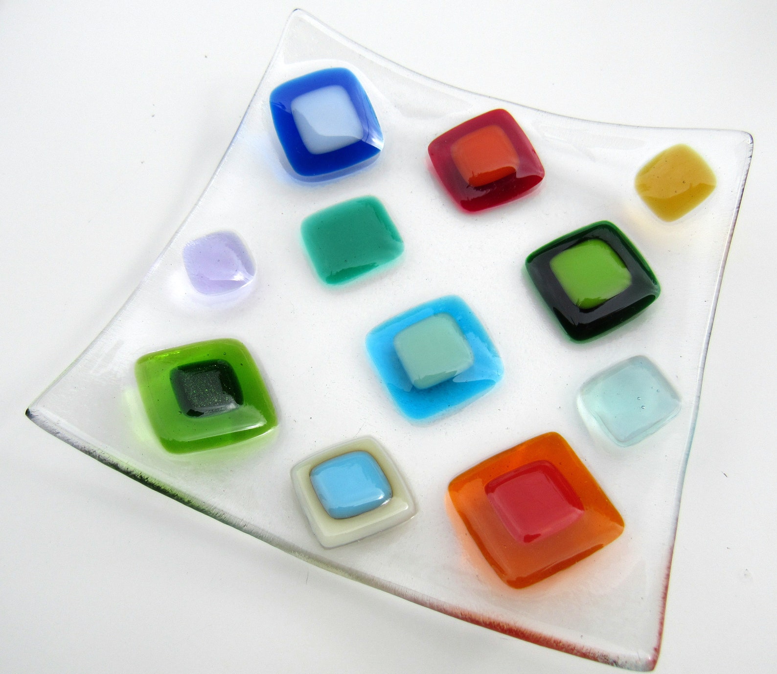 Fused Glass Plate Bright Colorful Diamonds Modern Glass - Etsy