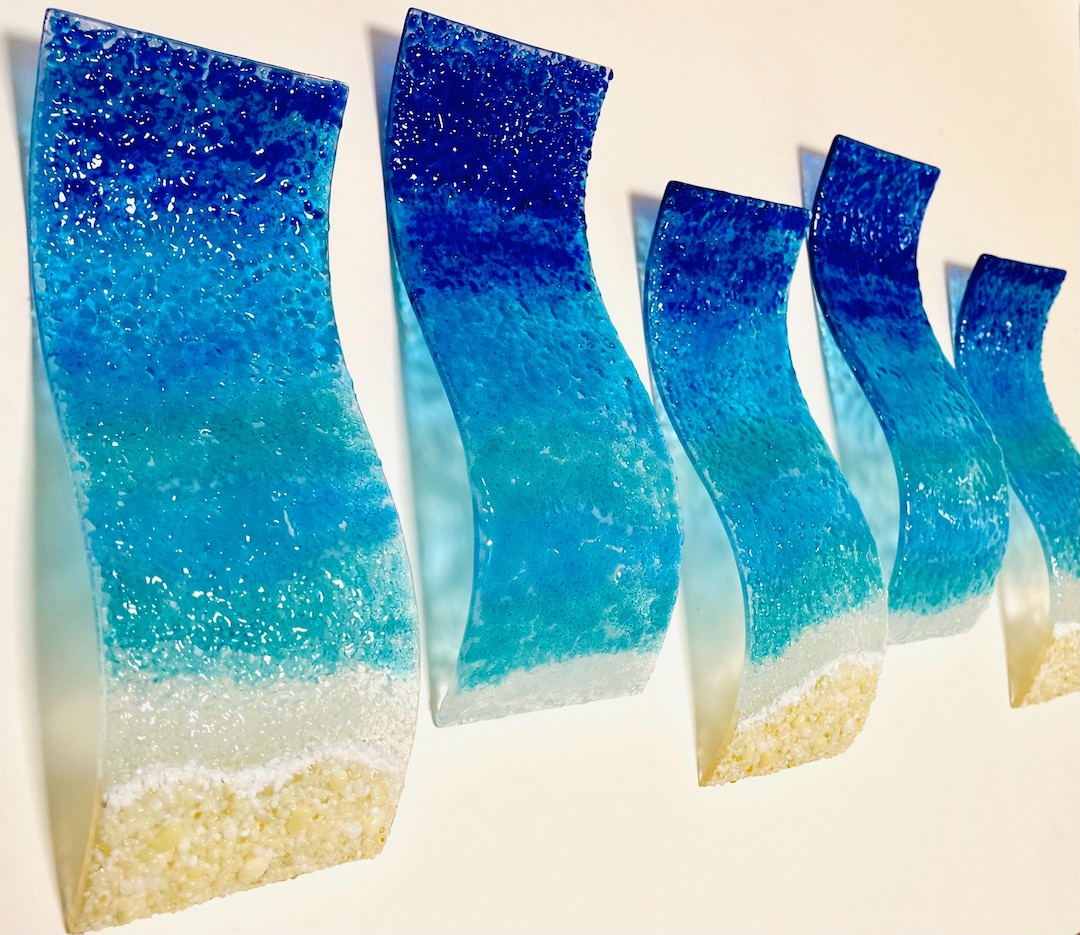 Fused Glass Ocean Waves Wall Decor, Set of 3 or 5 Waves, Coastal Glass ...