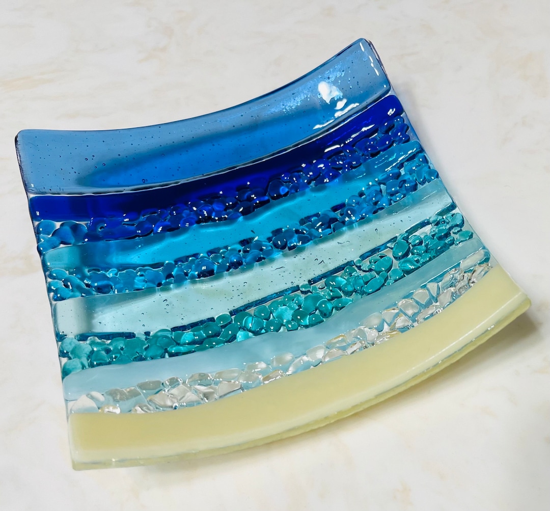 Fused Glass Beach Plate, Ocean Wave Glass Dish, Beach Glass Art, Mother ...