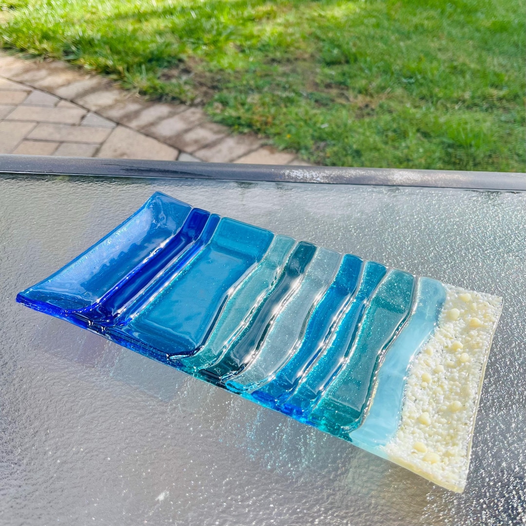 Fused Glass Ocean Wave Plate, Beach Glass Art, Ocean Beach Platter ...
