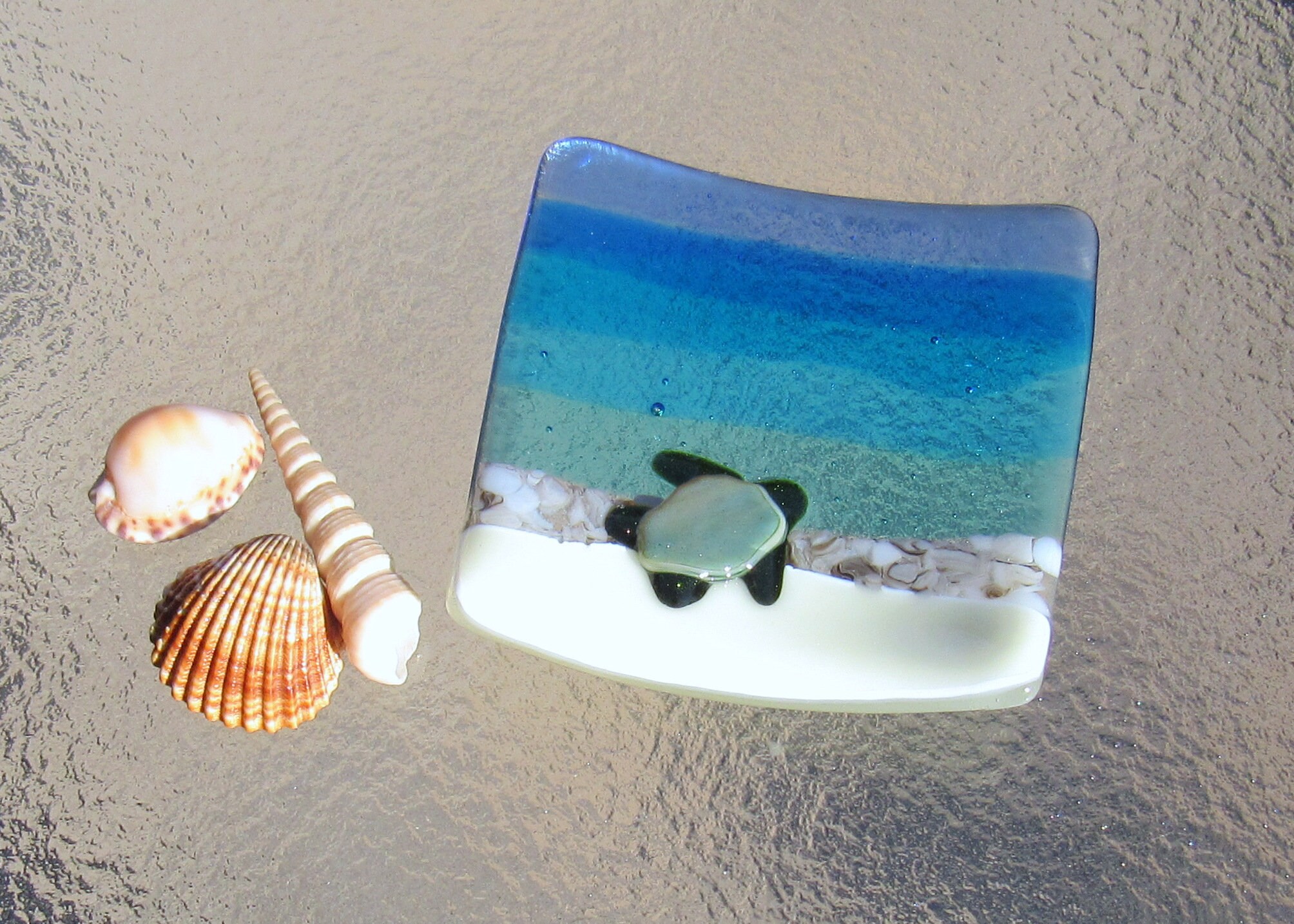Beach Glass Sea Turtle Dish Hawaiian Green Turtle Art Plate | Etsy