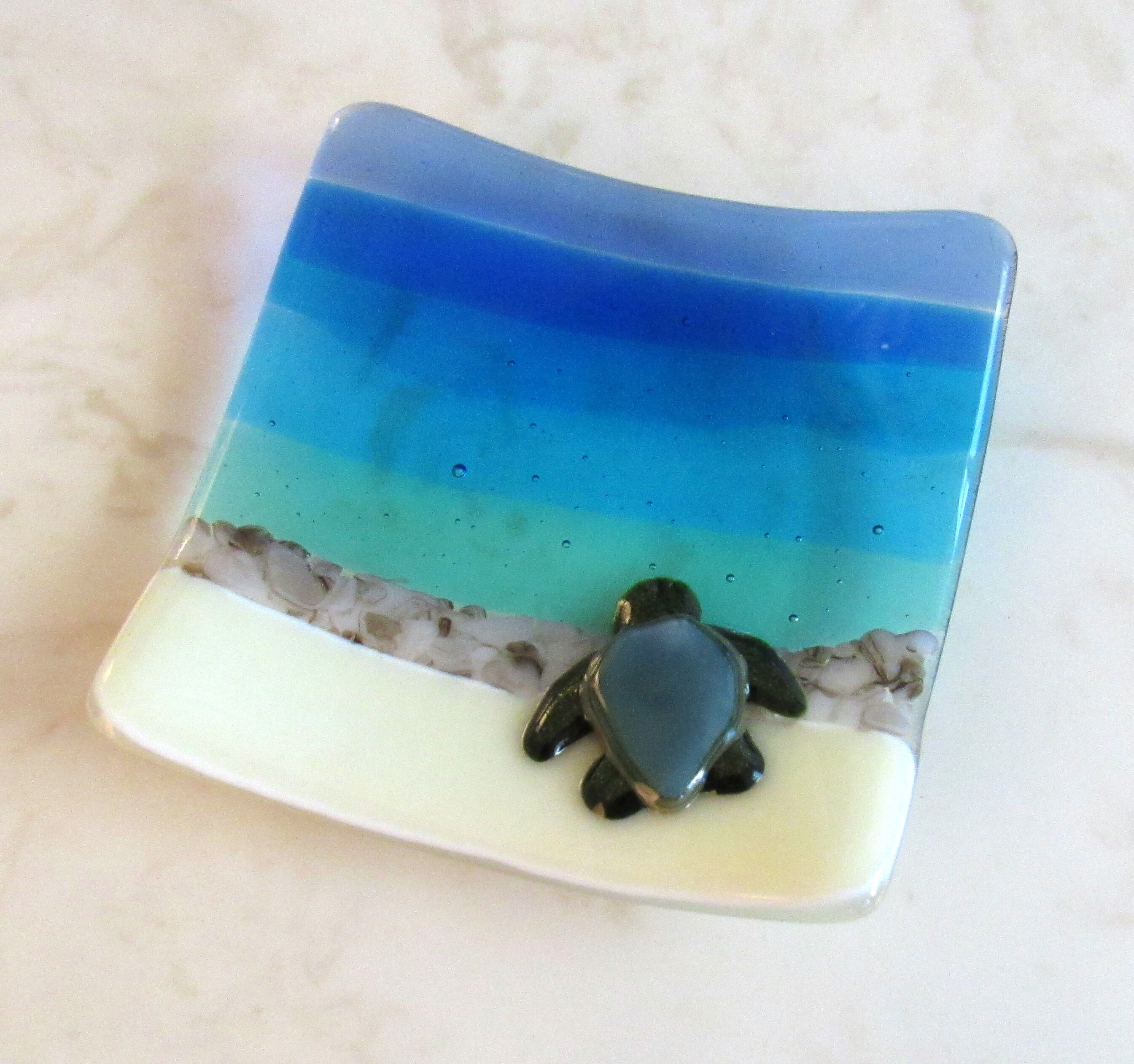 Beach Glass Sea Turtle Dish Hawaiian Green Turtle Art Plate | Etsy