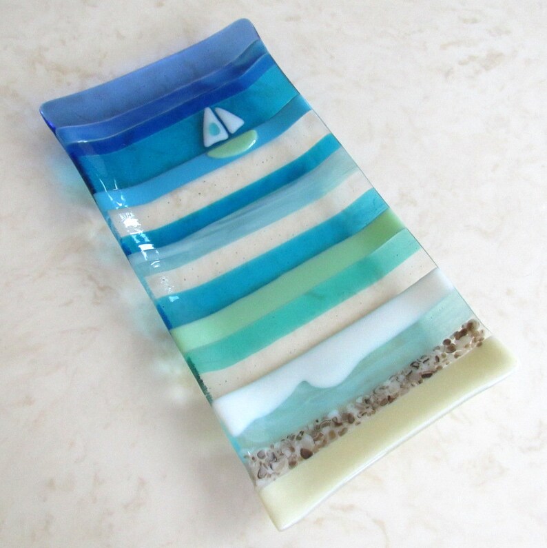 Fused Glass Plate Glass Boat Beach Rocks Holidays Gift | Etsy