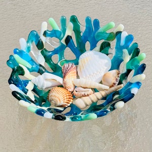 Fused Glass Coral Bowl, Branching Coral Decor, Turquoise, Emerald ...