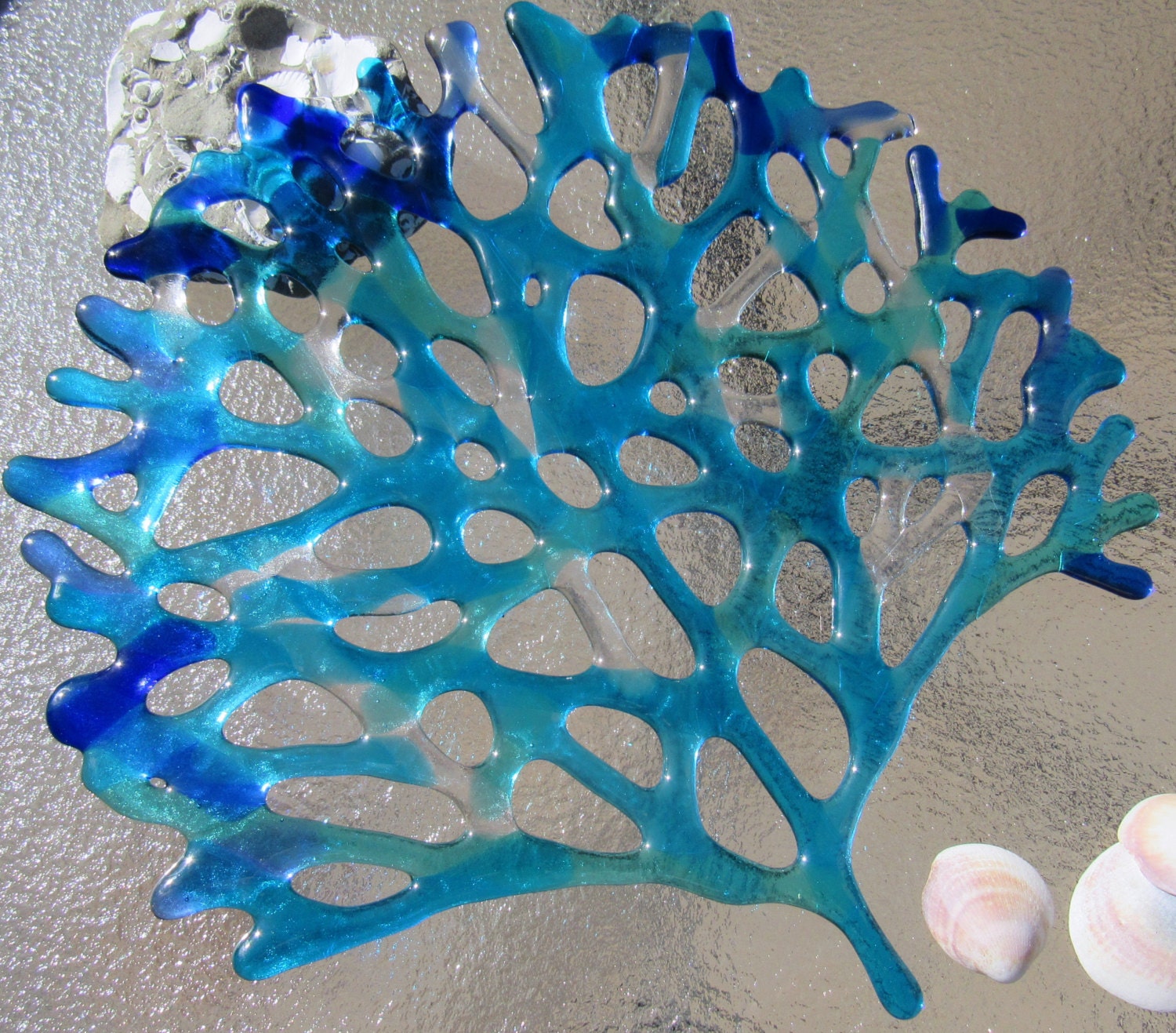 Fused Glass Coral Sea Coral Wall Decor Blue and Turquoise | Etsy