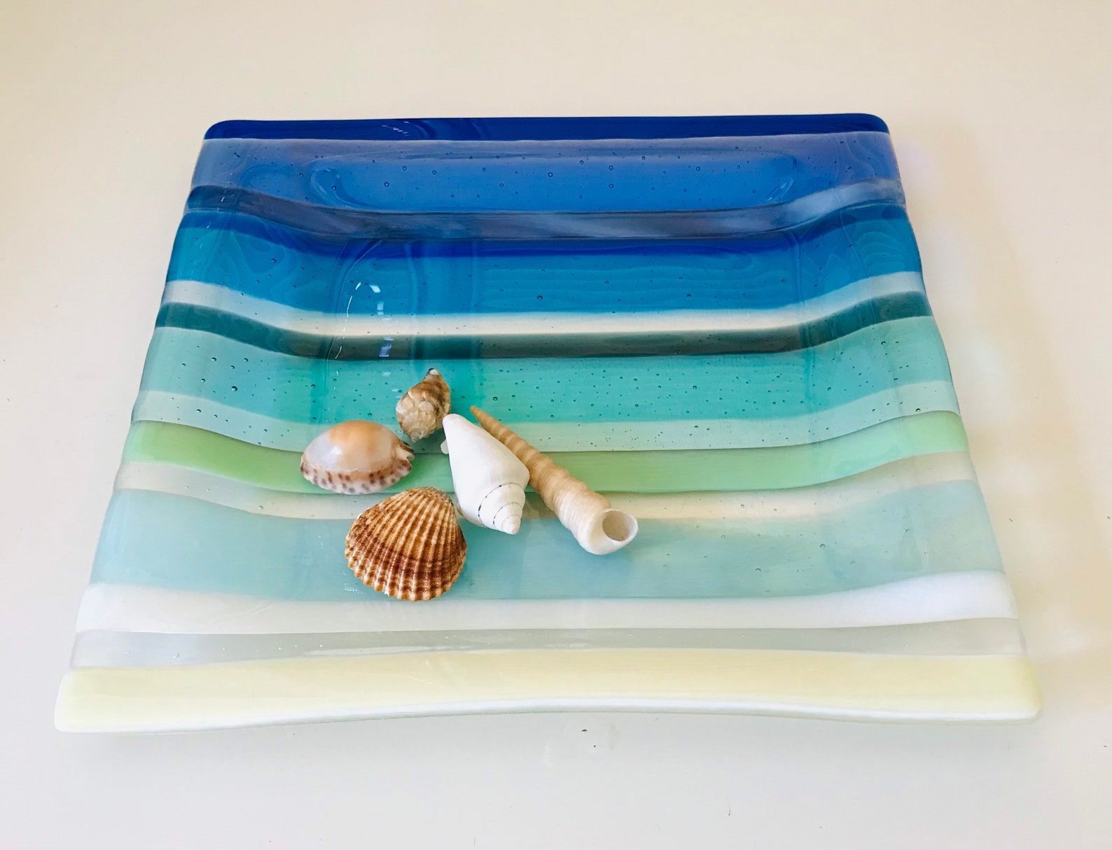 Fused Glass Beach Plate, Ocean Beach Dish, Turquoise Sea Glass Tray ...