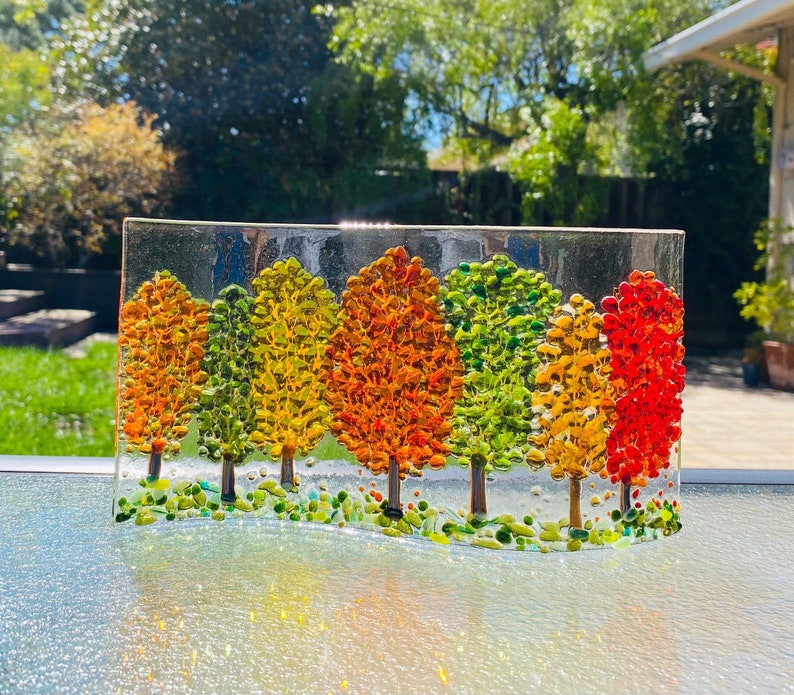 Fused Glass Fall Trees Wave Art, Thanksgiving Decor - Etsy