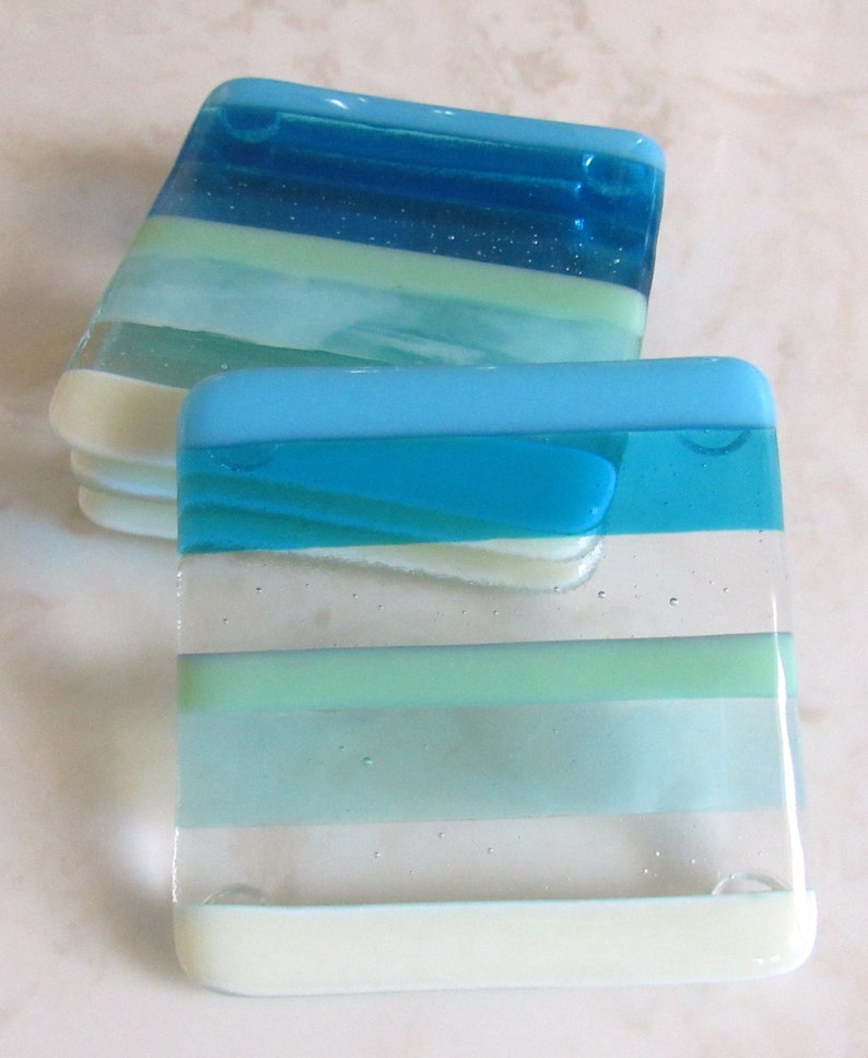 Fused Glass Coasters Ocean Beach Coasters with Stripes in | Etsy