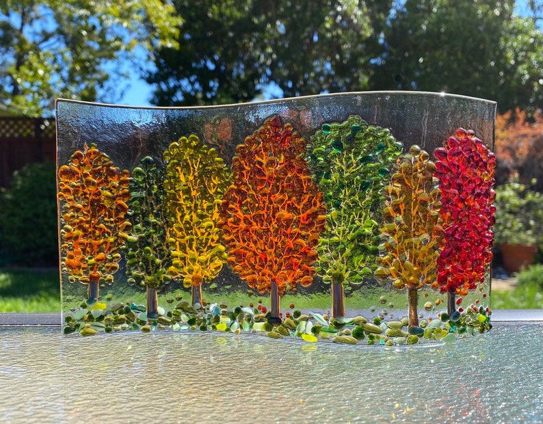 Fused Glass Fall Trees Wave Art, Thanksgiving Decor - Etsy