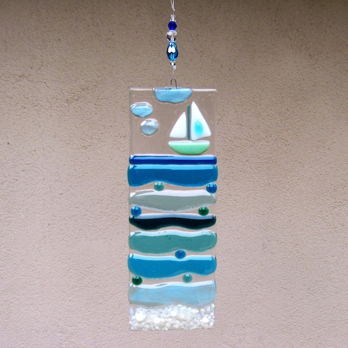 Fused Glass Beach Wall Art Sea Glass Sun Catcher Blue Ocean - Etsy