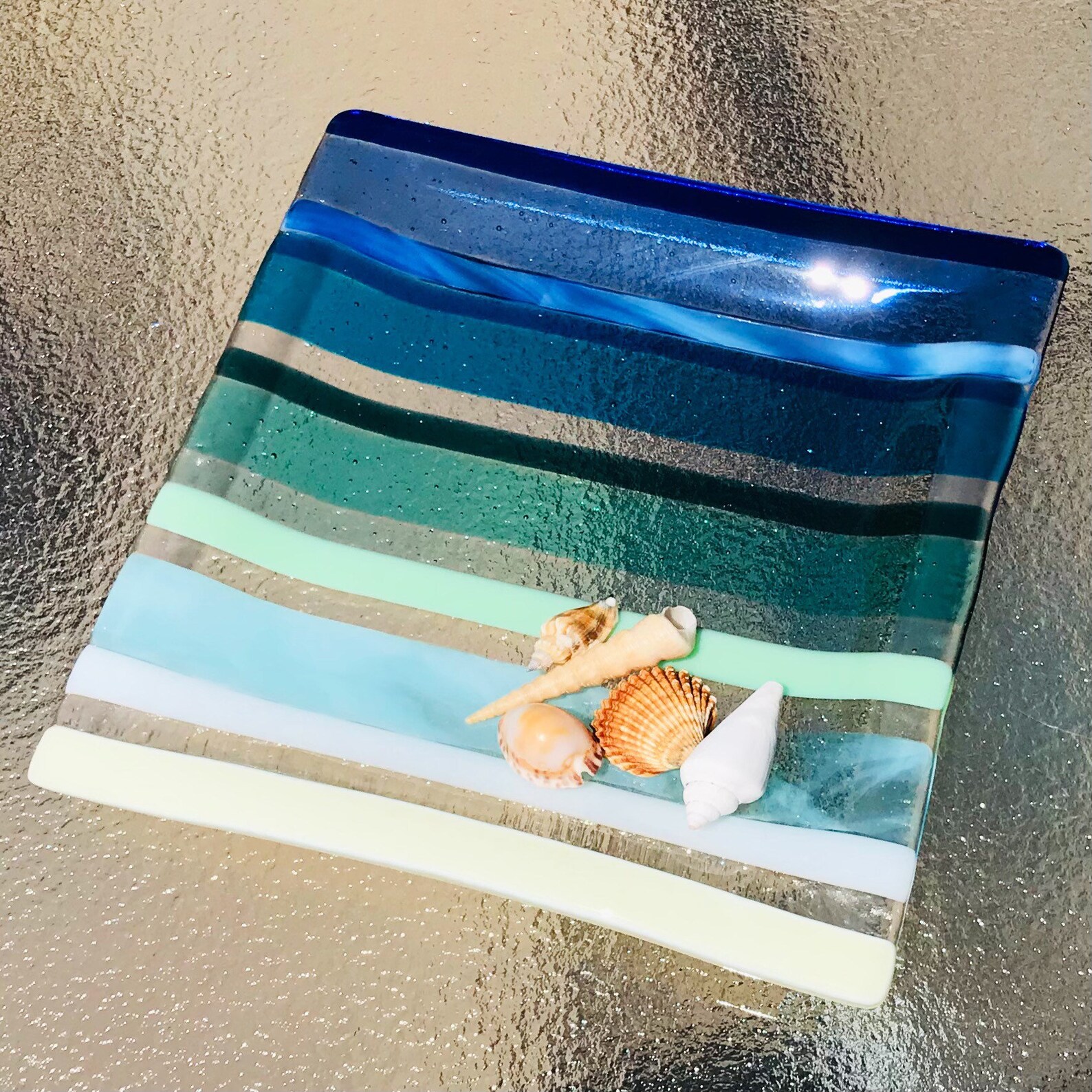 Fused Glass Beach Plate, Ocean Beach Dish, Turquoise Sea Glass Tray ...