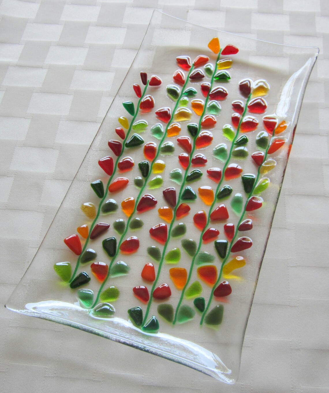 Fused Glass Platter Serving Dish Blooming Branches in Red | Etsy