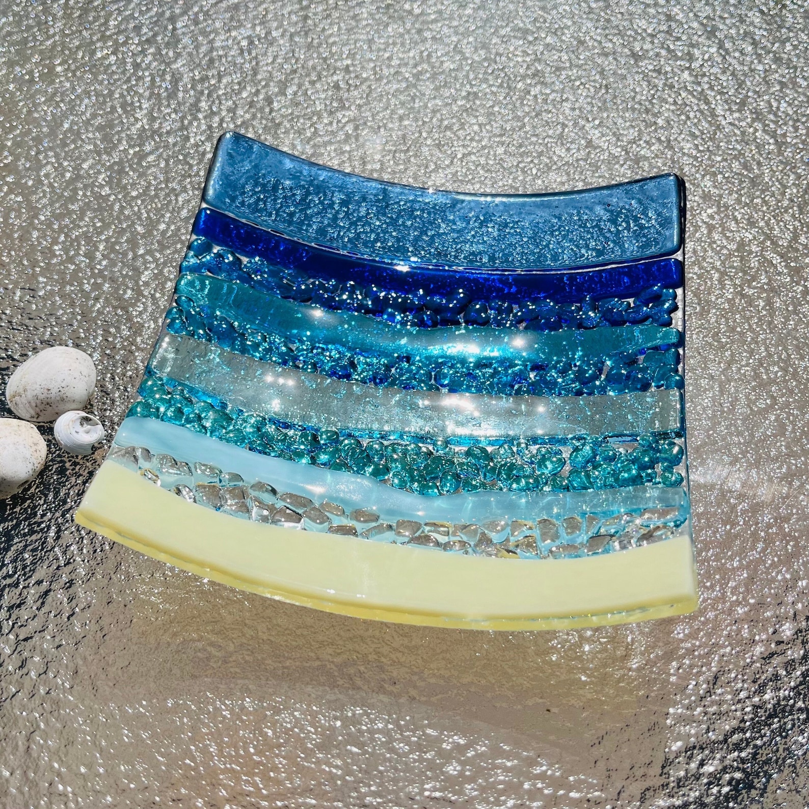 Fused Glass Beach Plate, Ocean Wave Dish, Coastal Decor - Etsy