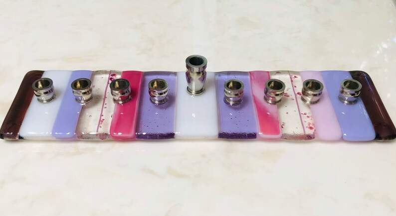 Hanukkah Menorah Fused Glass Pink and Purple Menorah - Etsy