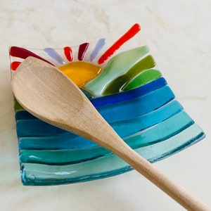 Fused Glass Sunset Plate, Sunset Over Mountain Lake, Sunset Beach Dish ...