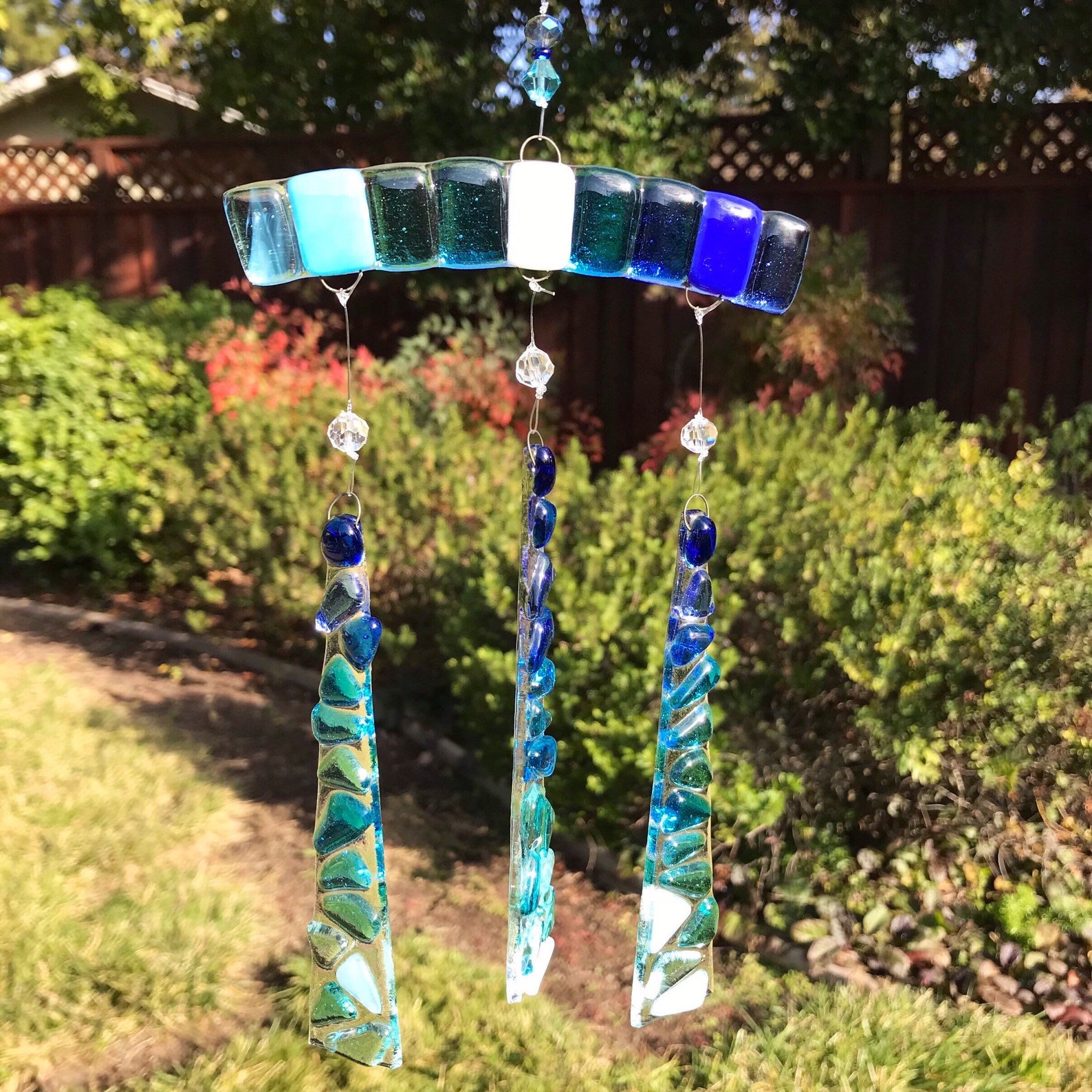 Fused Glass Wind Chime, Ocean Beach Waves Mobile, Sea Suncatcher - Etsy