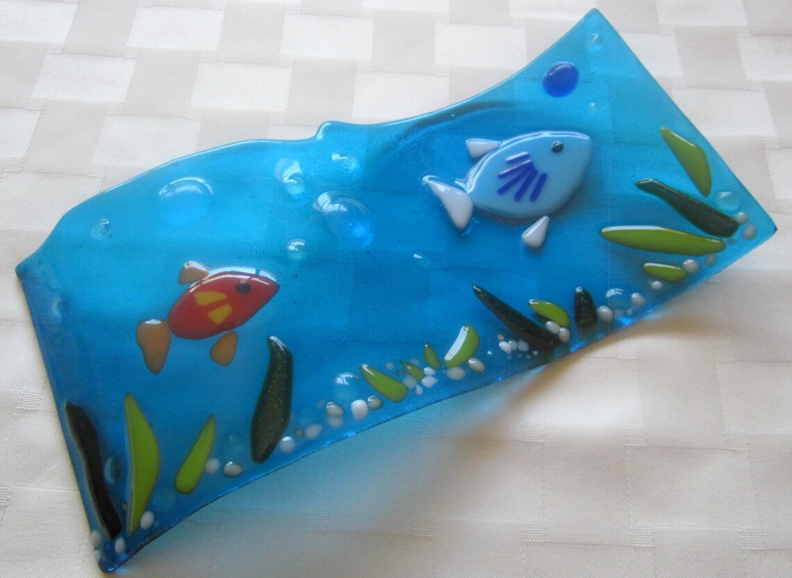 Fused Glass Wave Art Glass Fish Underwater Marine Life | Etsy