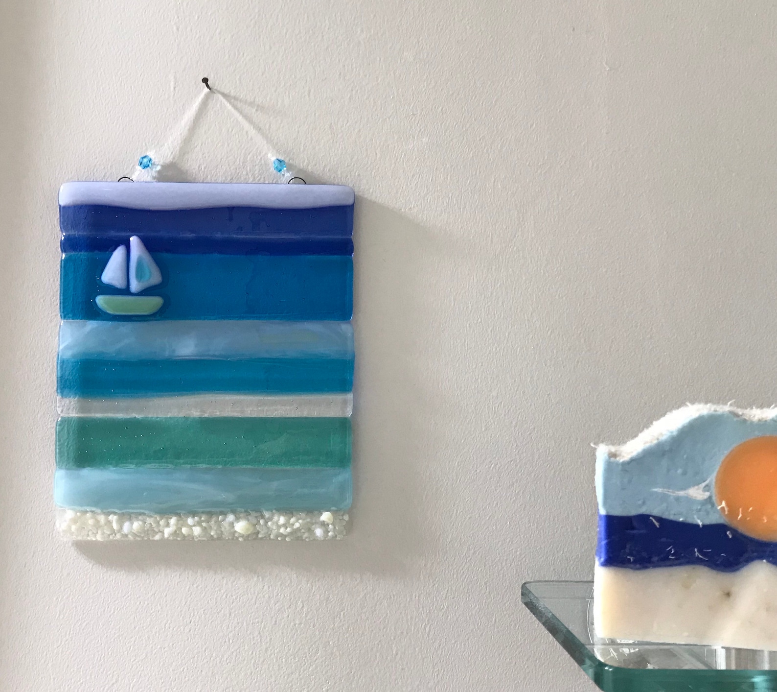 Fused Glass Beach Wall Art Ocean Beach Sailboat Suncatcher - Etsy