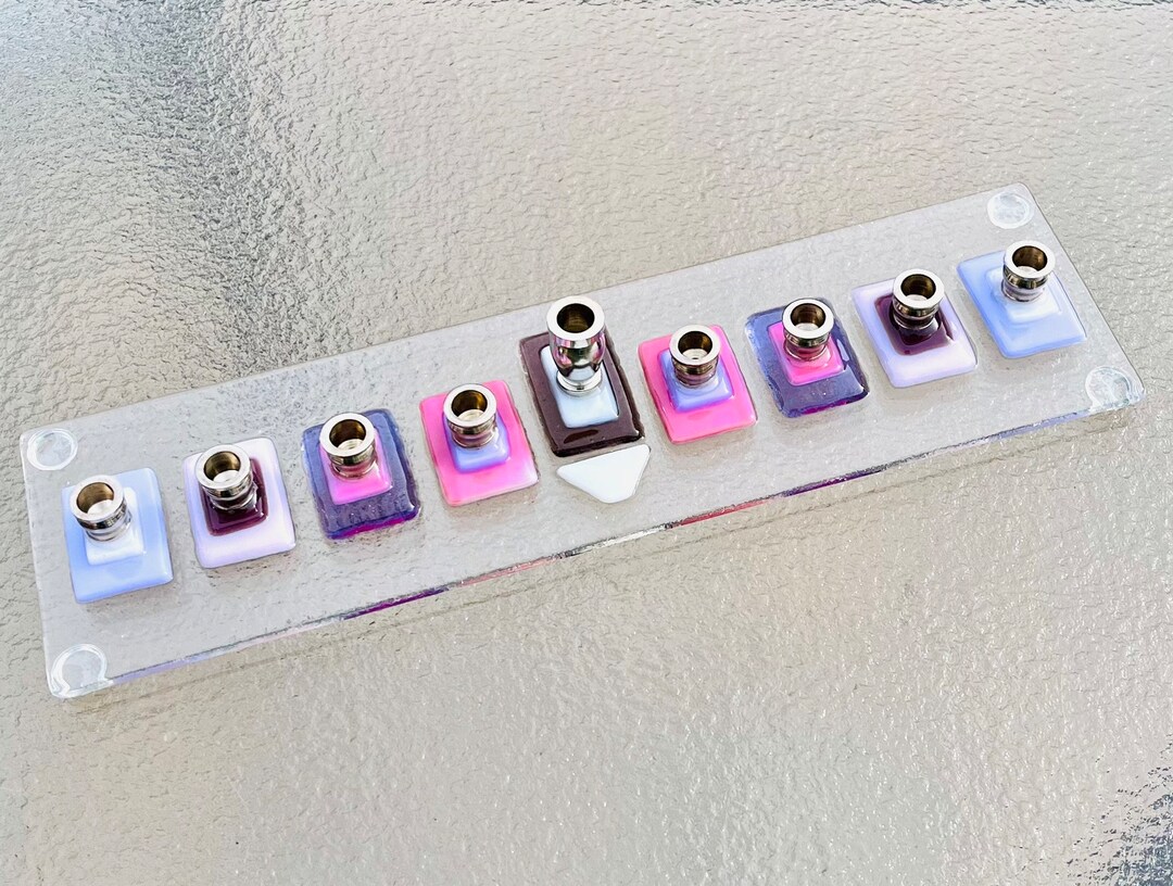 Fused Glass Hanukkah Menorah, Purple Pink White, Modern Jewish Gift - Etsy