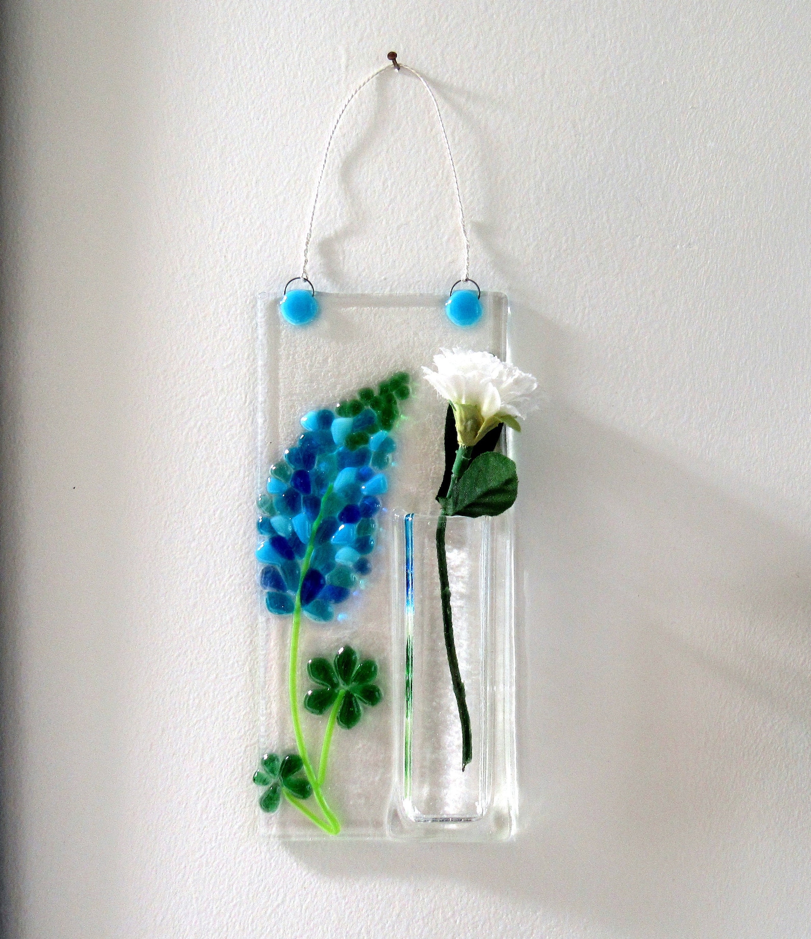 Fused Glass Wall Vase, Turquoise Lupine Flower, Handmade Bud Vase - Etsy