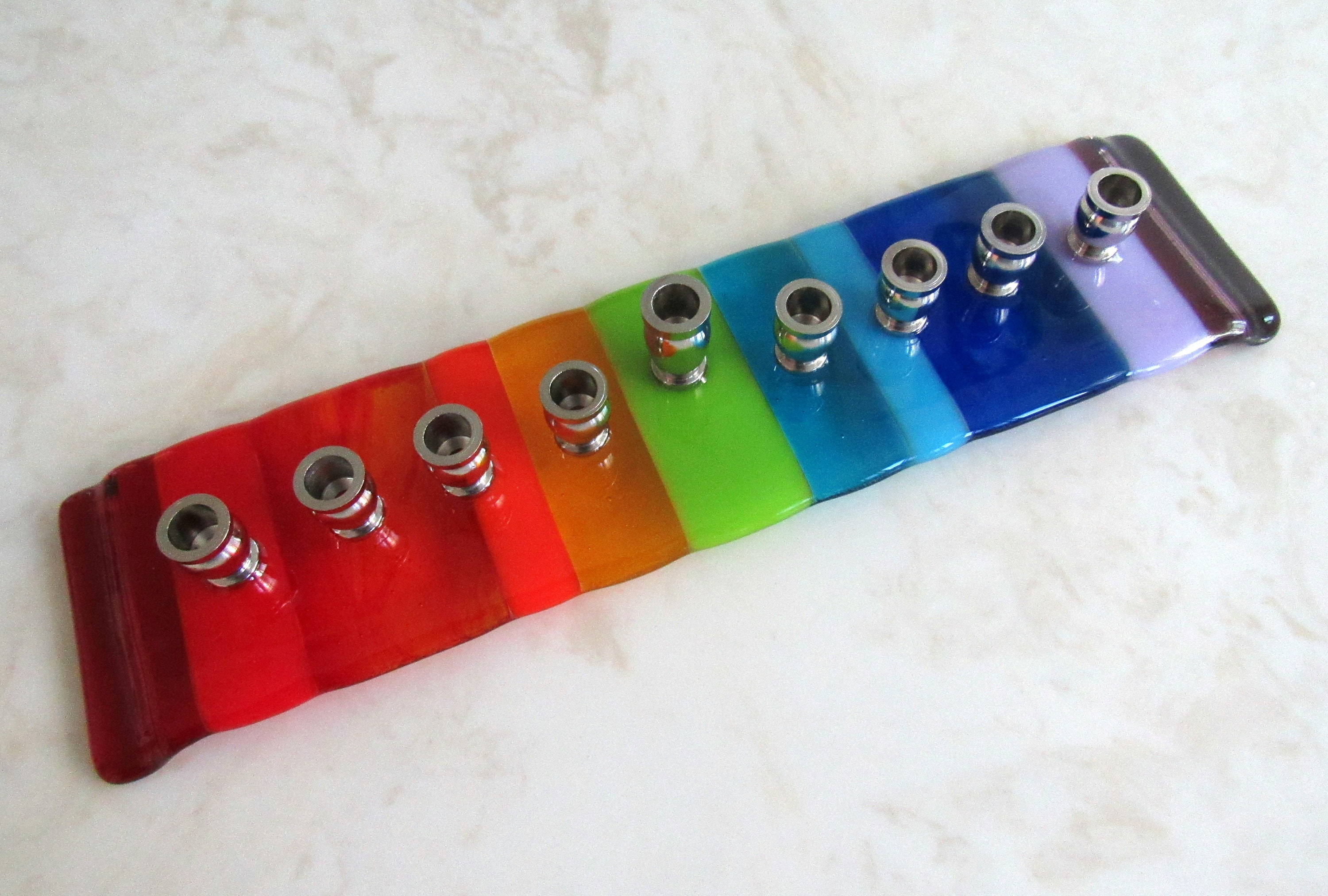 Rainbow Hanukkah Menorah Fused Glass Rainbow Menorah Bat Bar | Etsy