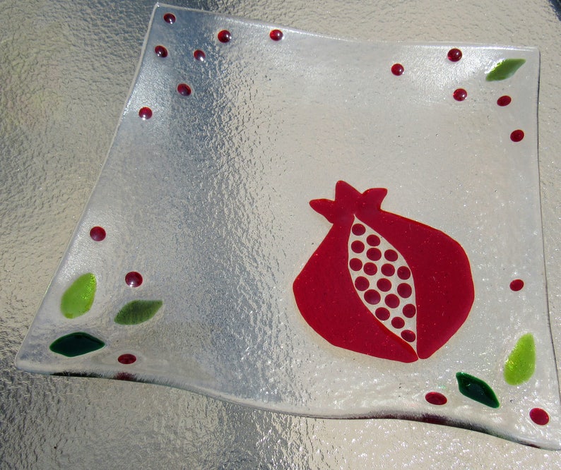 Fused Glass Plate Red Pomegranate Platter Rosh Hashanah - Etsy