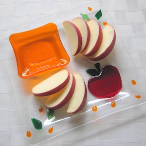 Fused Glass Plate, Apple and Honey Plate Set, Honey Dish, Rosh Hashanah ...
