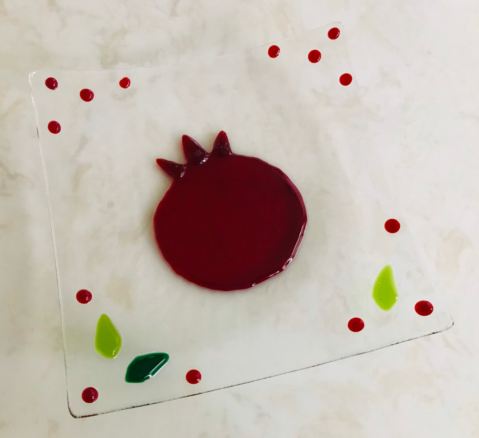 Pomegranate Glass Plate Red Pomegranate Fused Glass Decor | Etsy