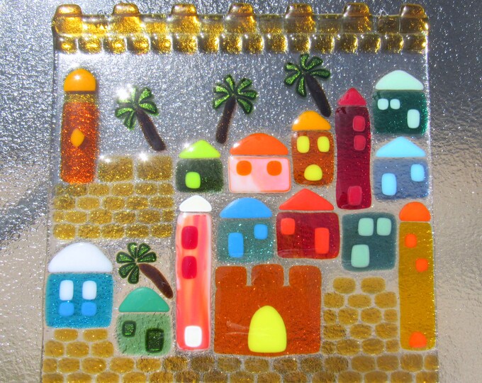 Fused Glass Jerusalem Picture, Jerusalem Glass Wall Decor, Jerusalem of ...