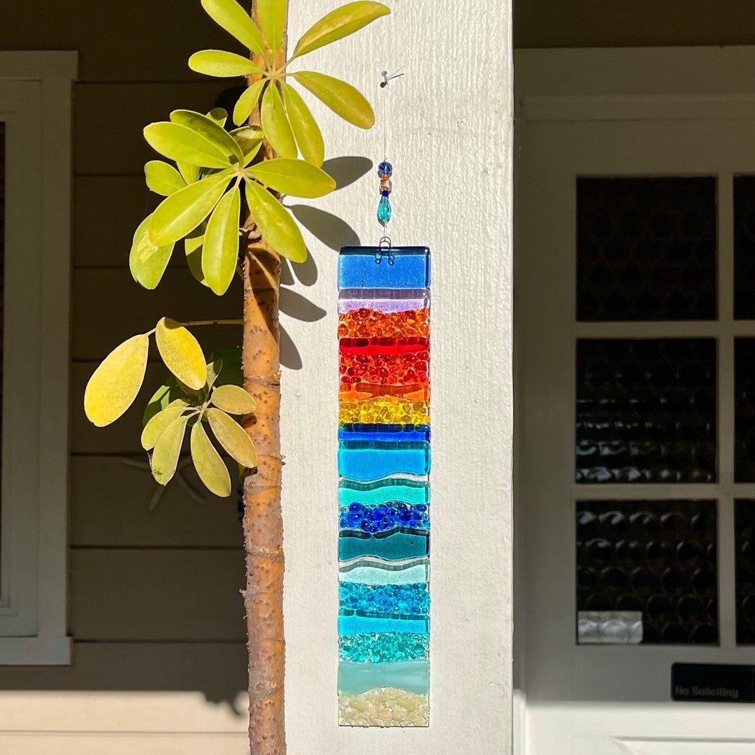 Fused Glass Beach Sunset Suncatcher, Sunset Glass Wall Art, Blue Ocean ...