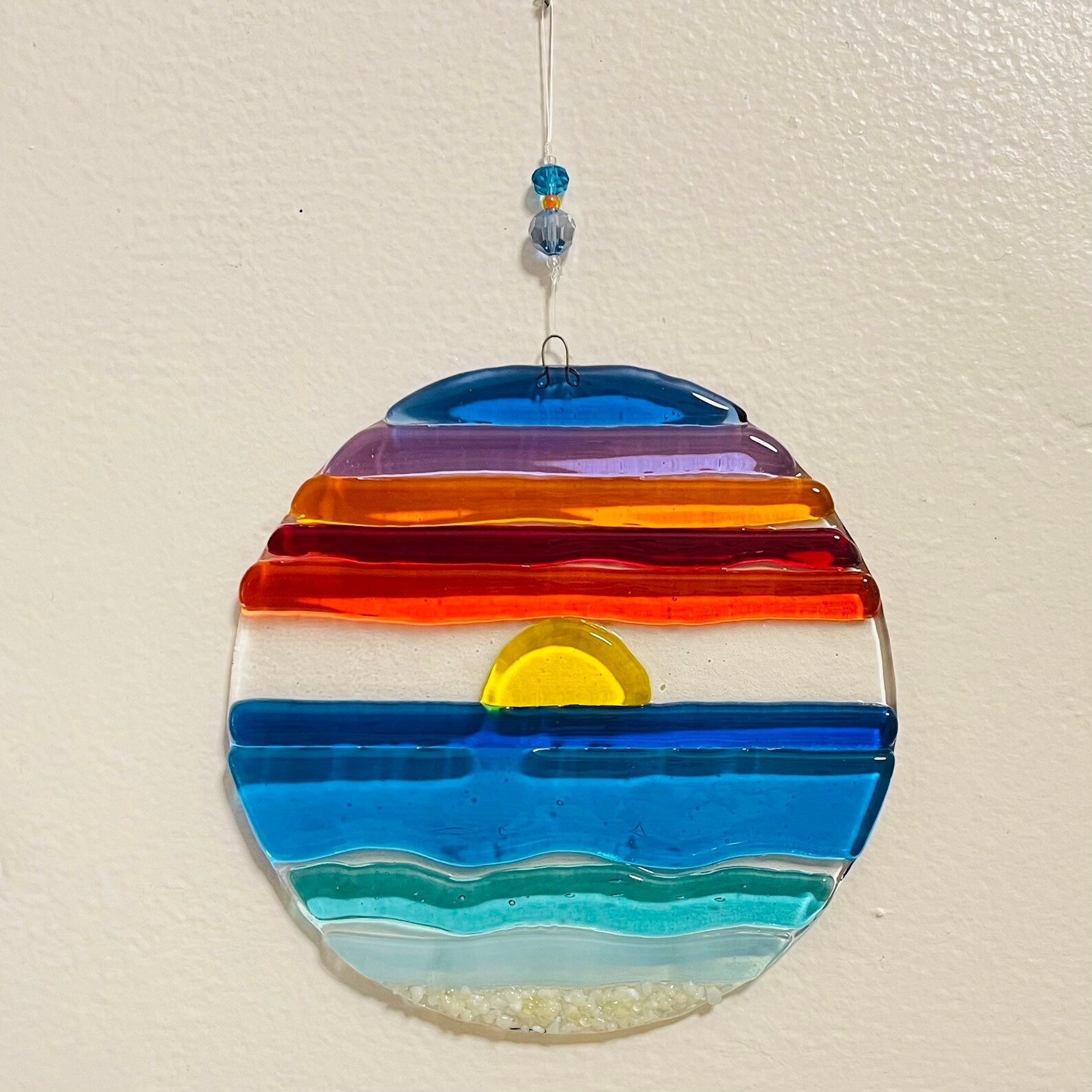 Fused Glass Beach Sunset Suncatcher Round Sunset Glass Wall - Etsy