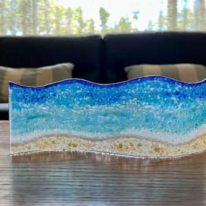 Fused Glass Ocean Wave, Free Standing Glass Wave Art, Beach Glass Decor ...