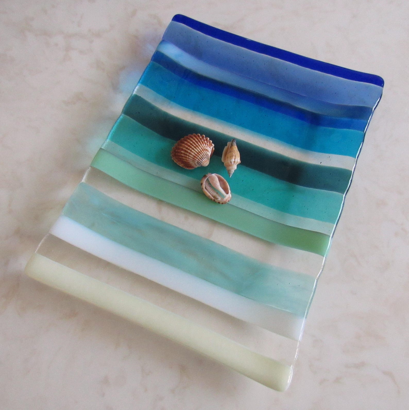 Fused Glass Plate Ocean Beach Dish Turquoise Sea Glass Tray - Etsy