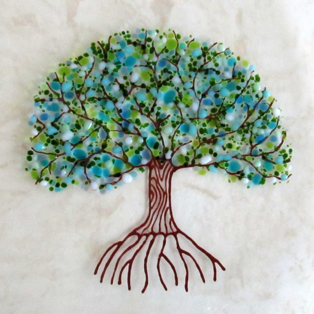 Fused Glass Tree of Life Plate, Turquoise Blue, Personalized Wedding ...