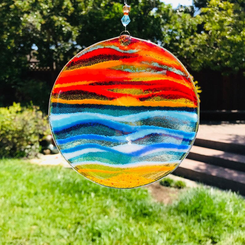 Fused Glass Beach Sunset Suncatcher Ocean Beach Sunset Art - Etsy