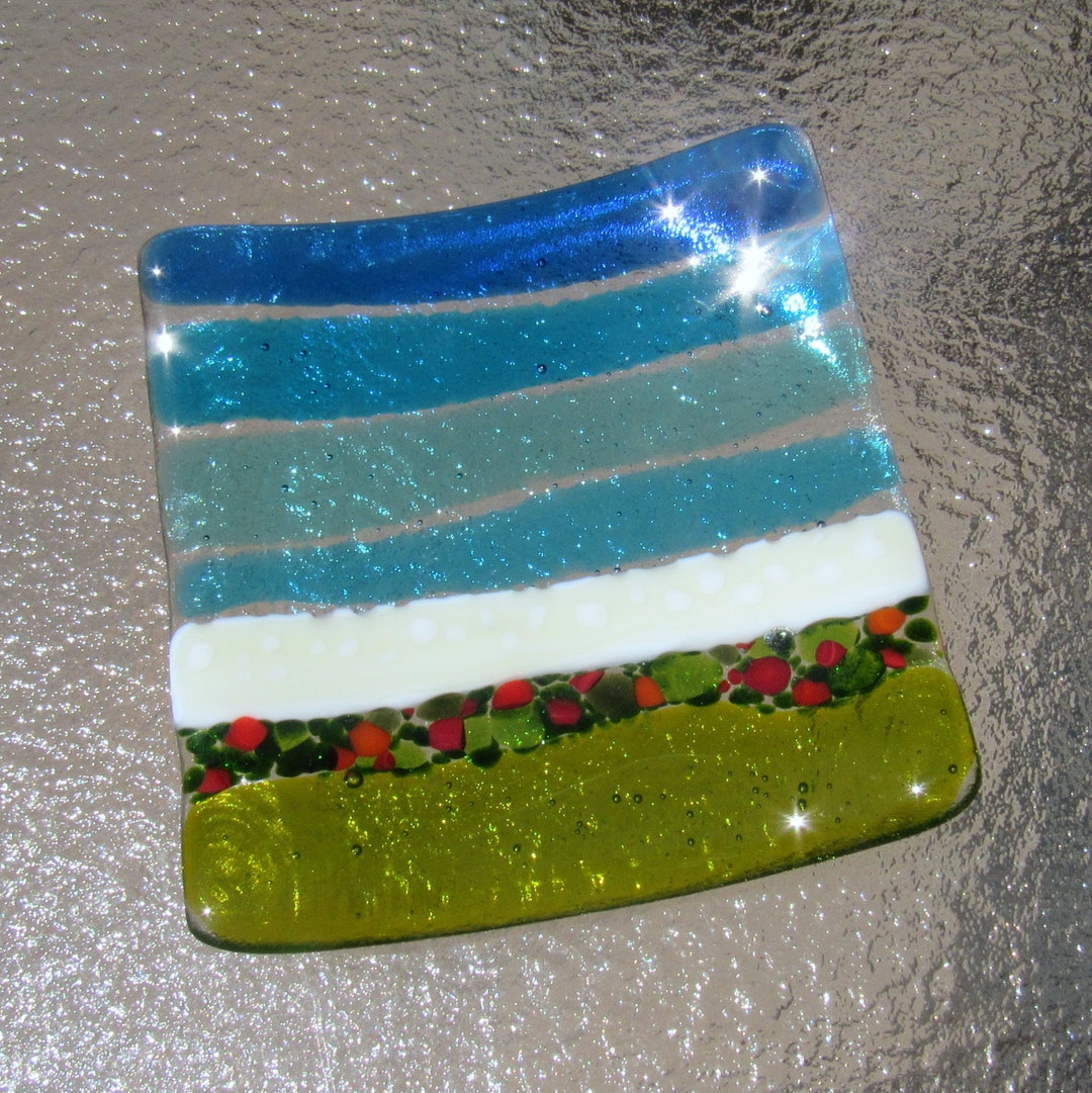Fused Glass Beach Dish, Flowers by the Sea Glass Art, California ...