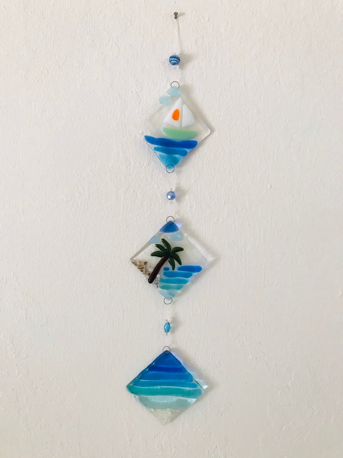 Fused Glass Mobile Custom My Happy Places Glass Art Ocean | Etsy
