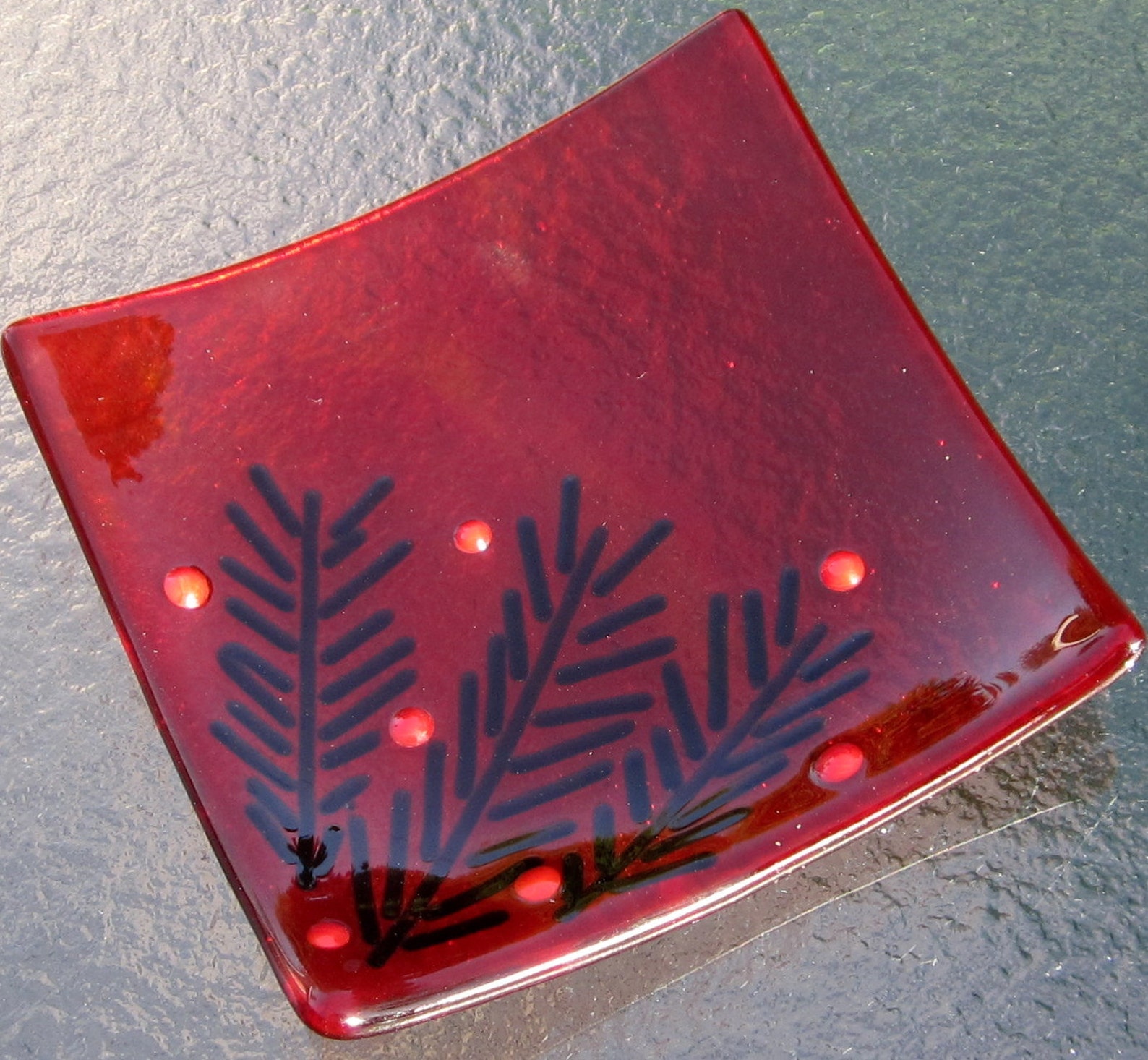 Fused Glass Christmas Dish Christmas Glass in Red With Pine - Etsy