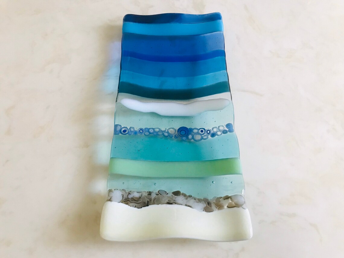 Fused Glass Beach Art Rocks and Bubbles by the Beach | Etsy