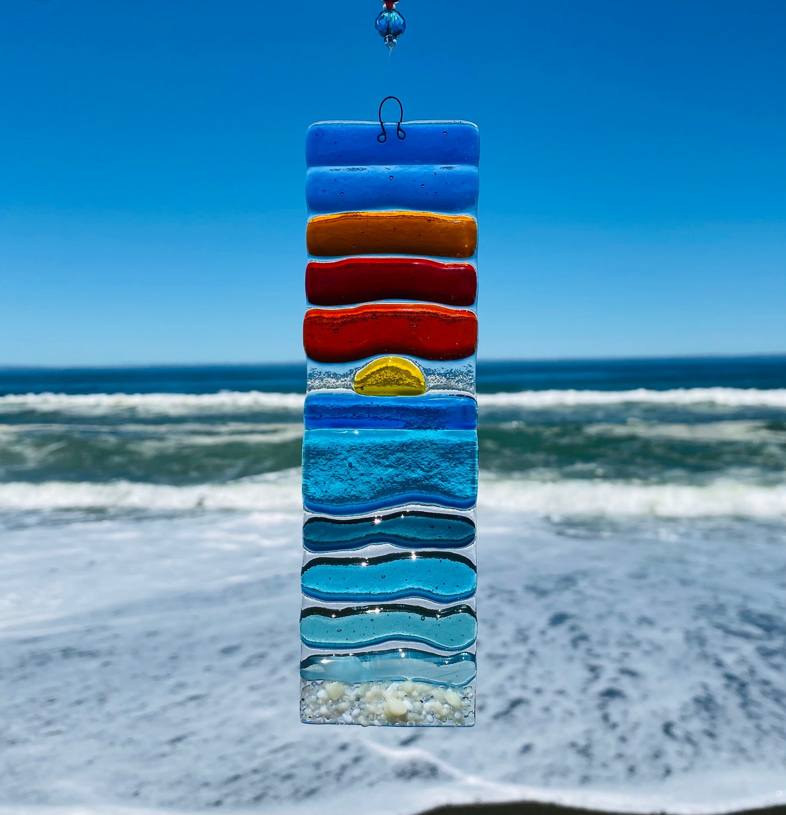 Fused Glass Beach Sunset Suncatcher Sunset Glass Wall Art | Etsy