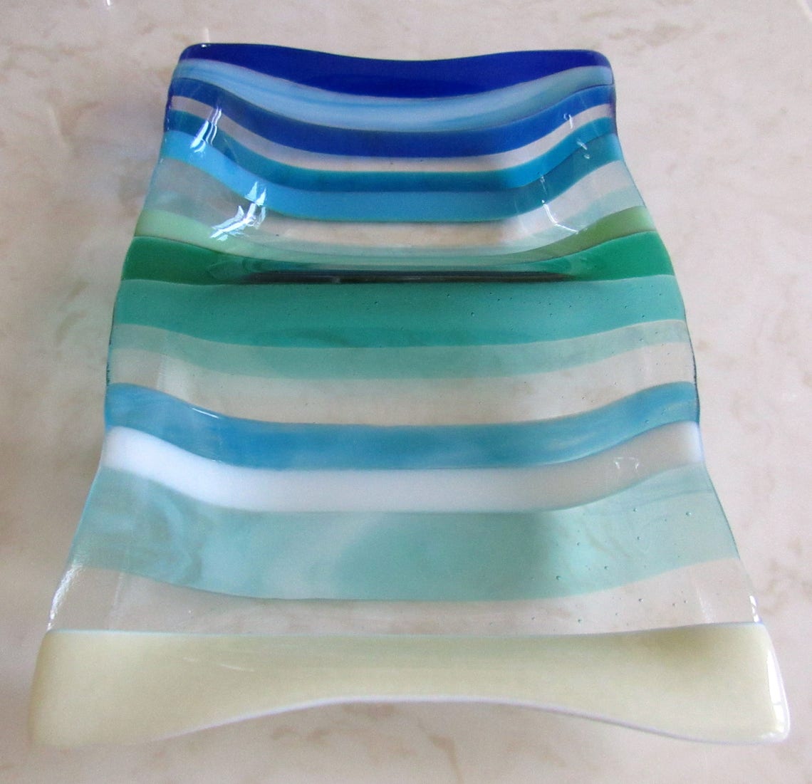 Fused Glass Plate Ocean Beach Divided Serving Tray Sea Glass | Etsy