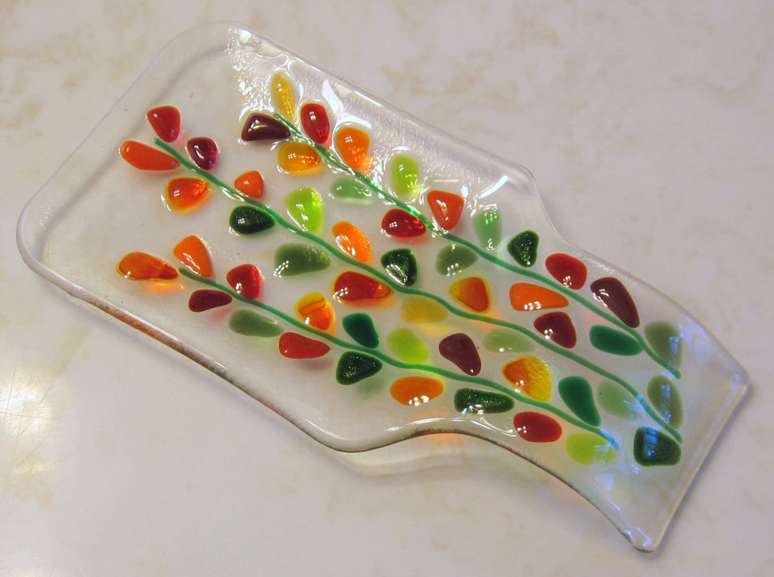Fused Glass Spoon Rest Floral Blooming Branches in Reds - Etsy